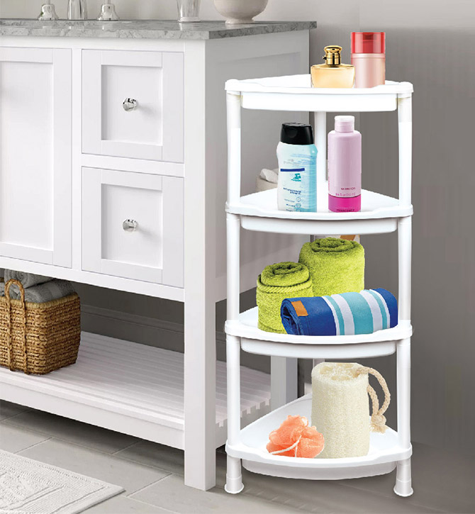 White Bathroom Corner Shelf